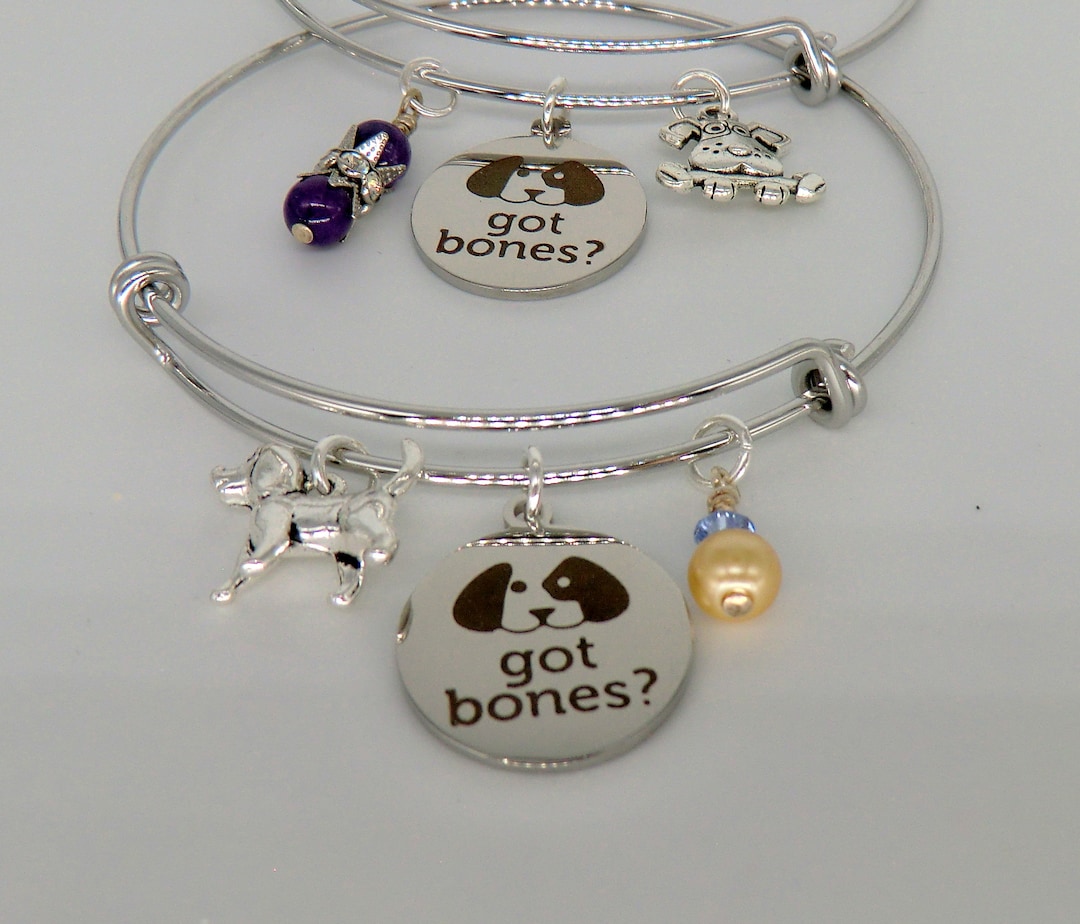 Dog Lovers Bangle, Got Bones Bracelet, Stacking Aqua Purple and Silver ...