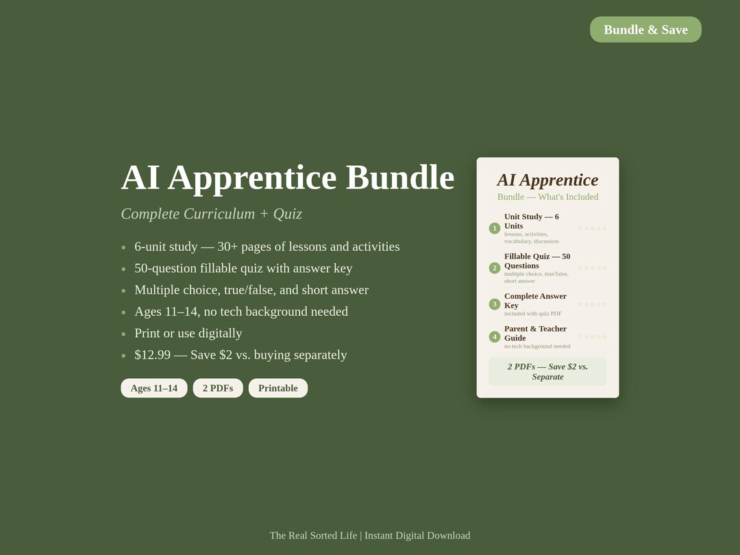 AI Unit Study Bundle for Middle School | Curriculum + Quiz Ages 11-14 ...