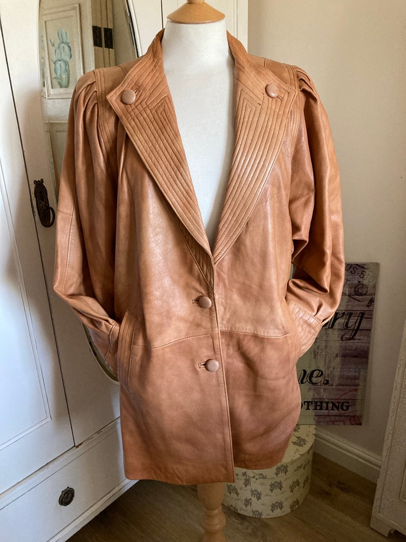 Vintage 8os Retro Batwing Leather Coat/jacket Camel Medium - Etsy