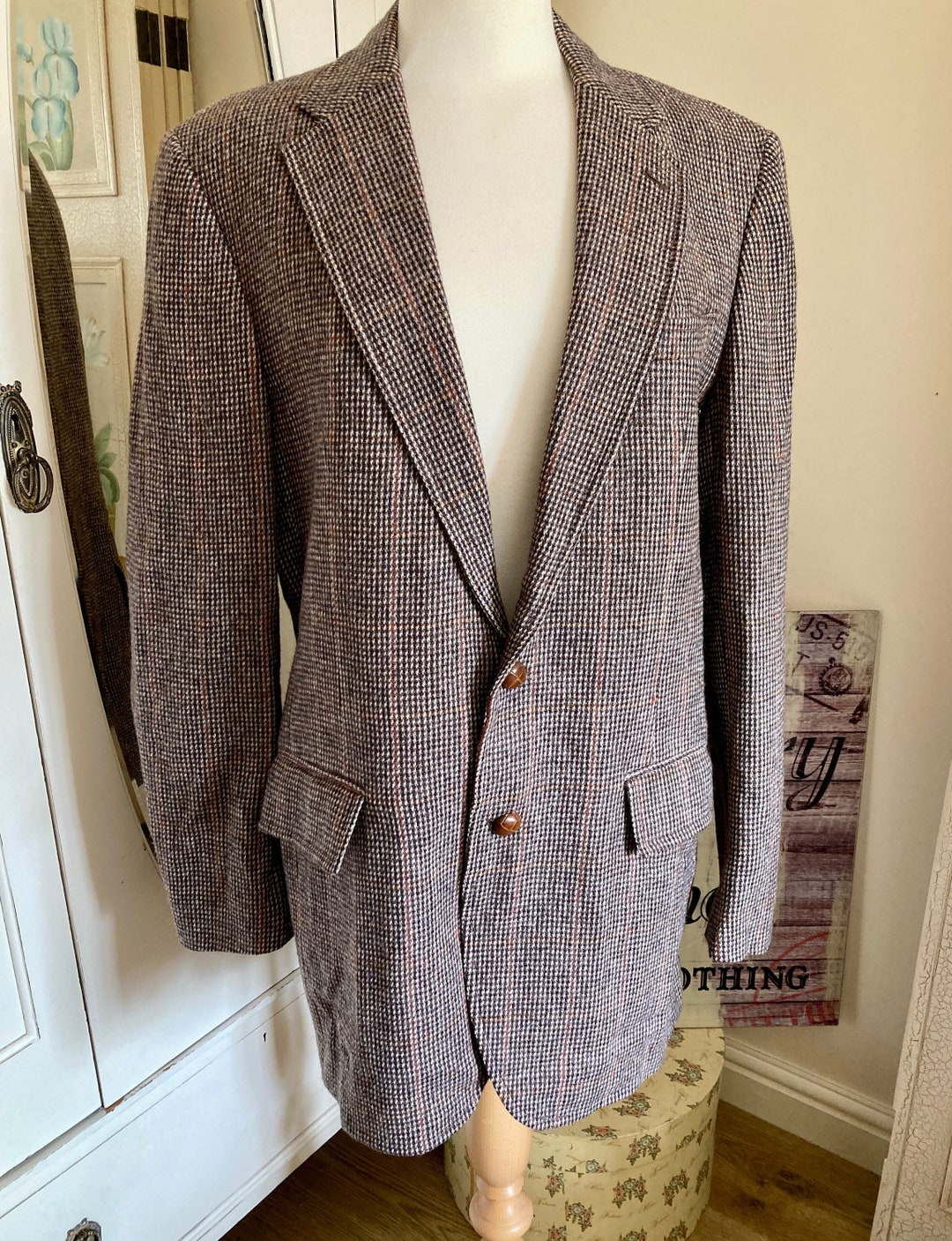 Mens Vintage Tweed Wool Hacking Jacket Brown 42” Chest - Etsy