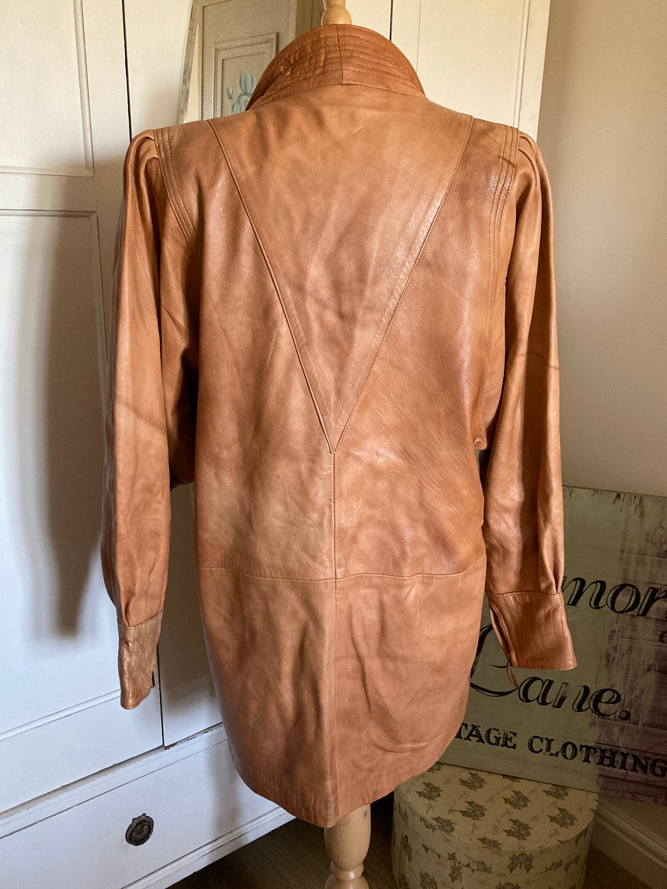 Vintage 8os Retro Batwing Leather Coat/jacket Camel Medium - Etsy