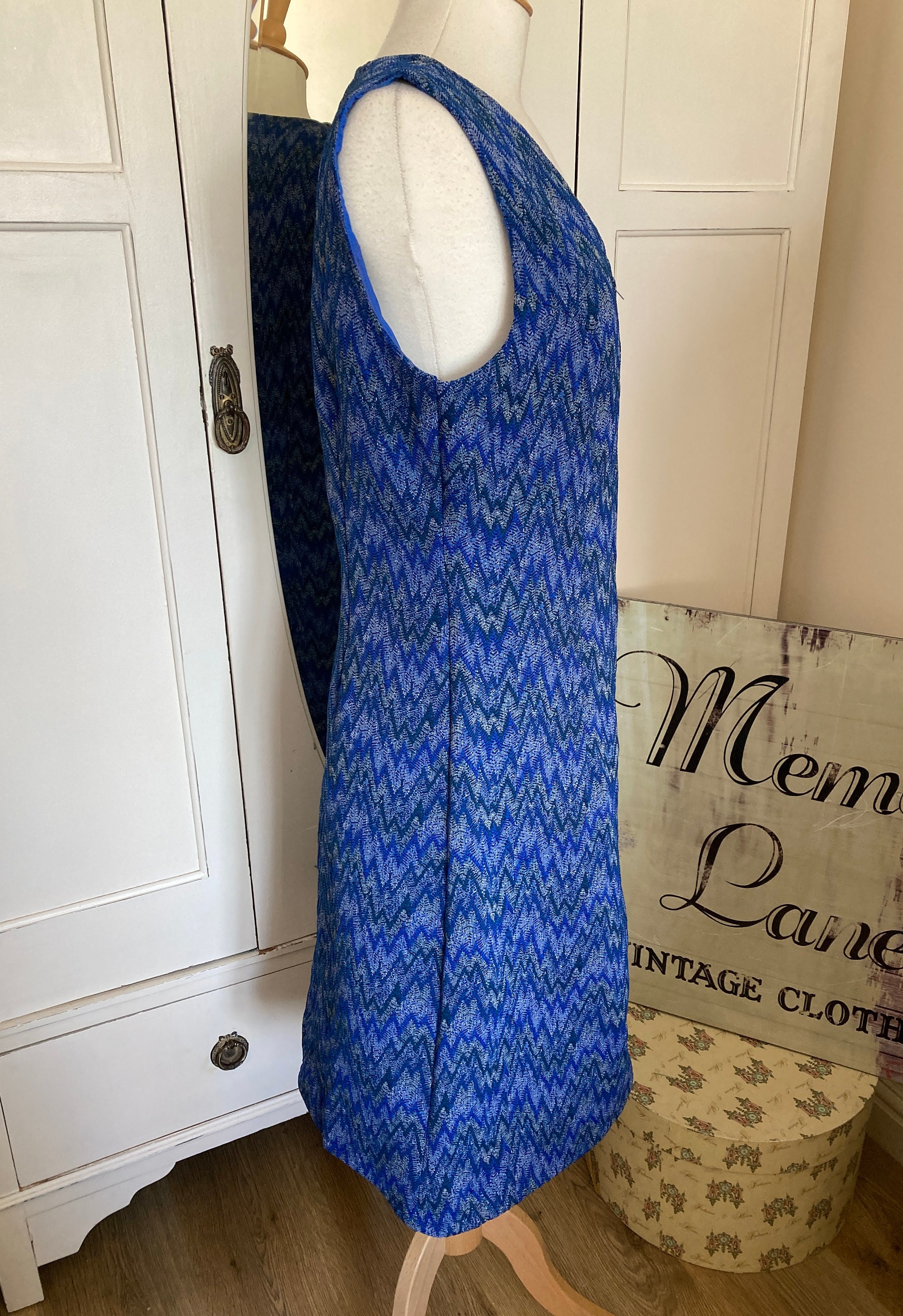 Original True Vintage 70s Retro Crimplene Dress in Blue/grey - Etsy