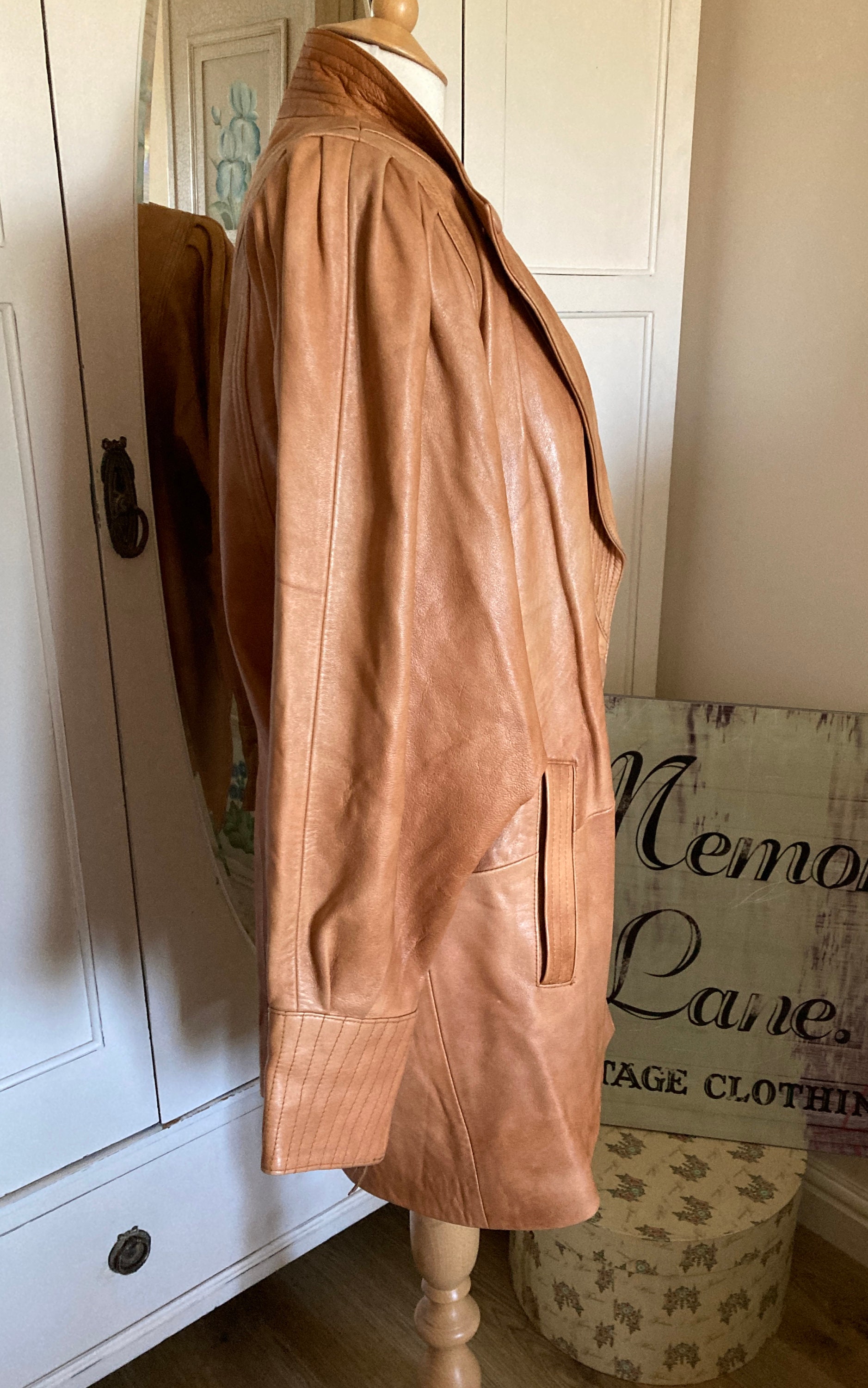 Vintage 8os Retro Batwing Leather Coat/jacket Camel Medium - Etsy