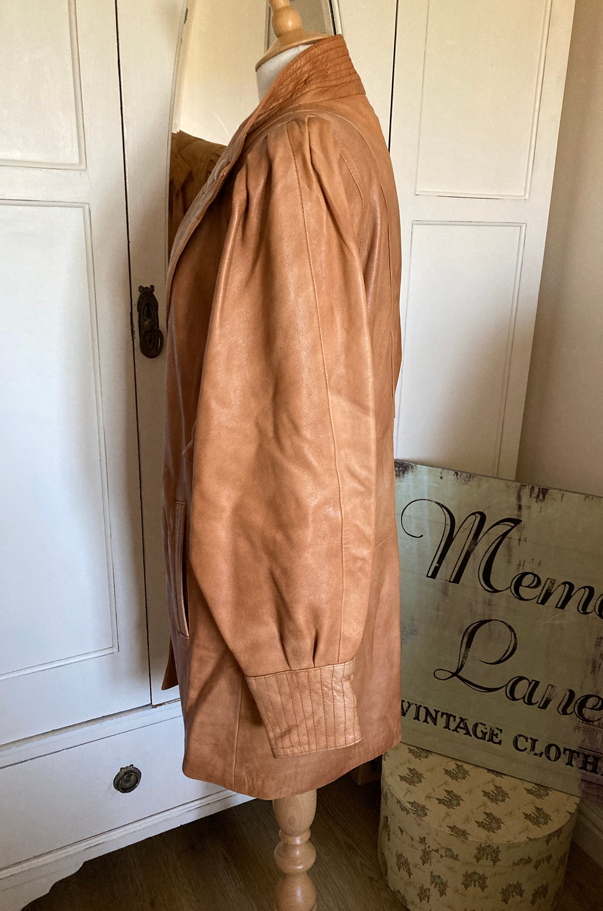 Vintage 8os Retro Batwing Leather Coat/jacket Camel Medium - Etsy