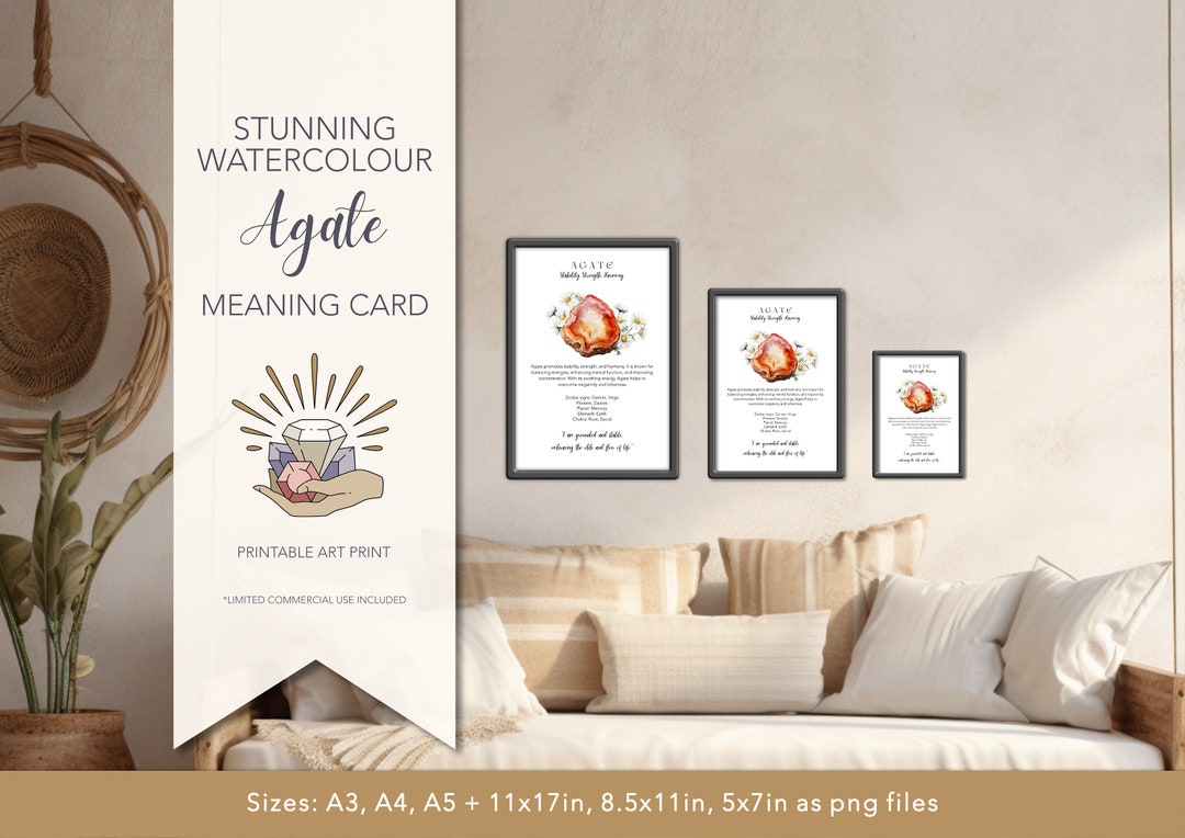 AGATE Art Print Crystal Art Print Crystal Meaning Cards - Etsy