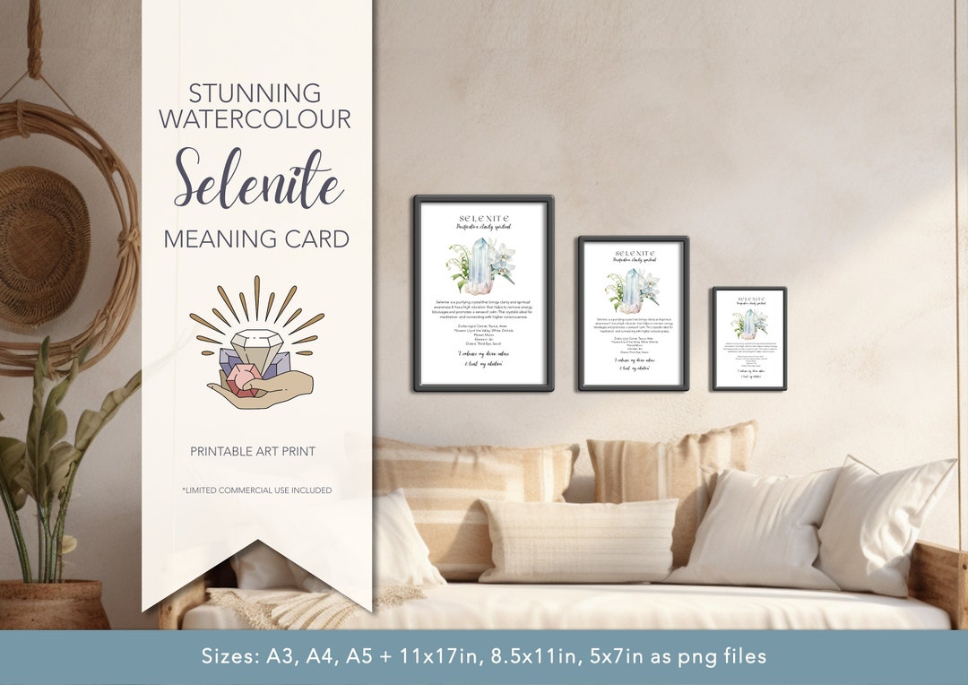 SELENITE Print, Crystal Art Print Crystal Meaning Cards, Book of ...