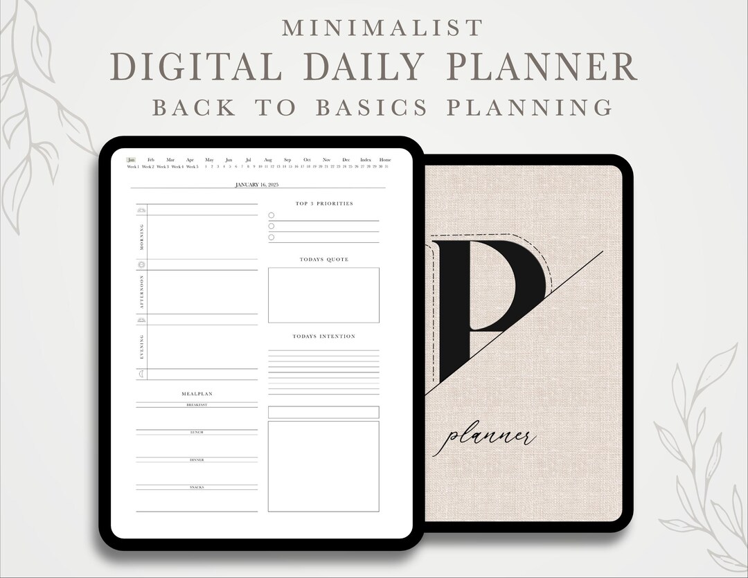 Minimalist Digital Daily Planner: Hyperlinked PDF With Stickers ...