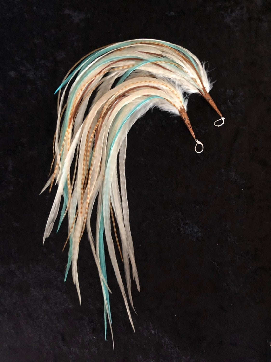 17" Extra Long Length! Light Natural With Turquoise Feather Earrings - Etsy
