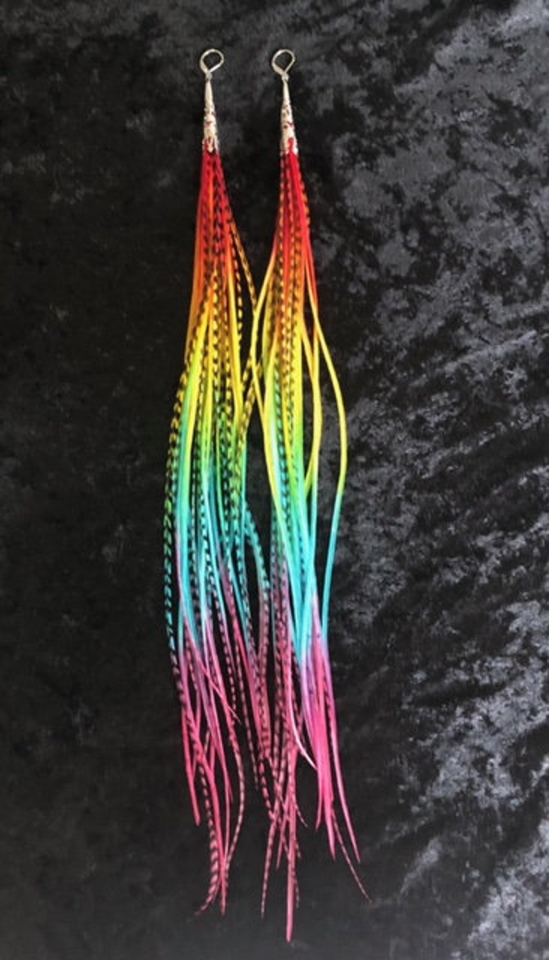 17" Extra Long Length! Rainbow Fade Feather Earrings - Etsy