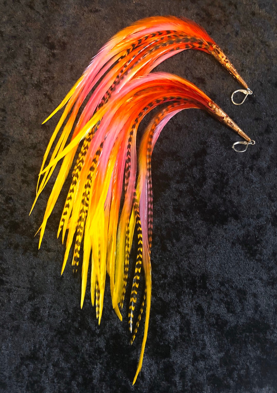 Red Pink Yellow Fade Ombre Feather Earrings - Etsy