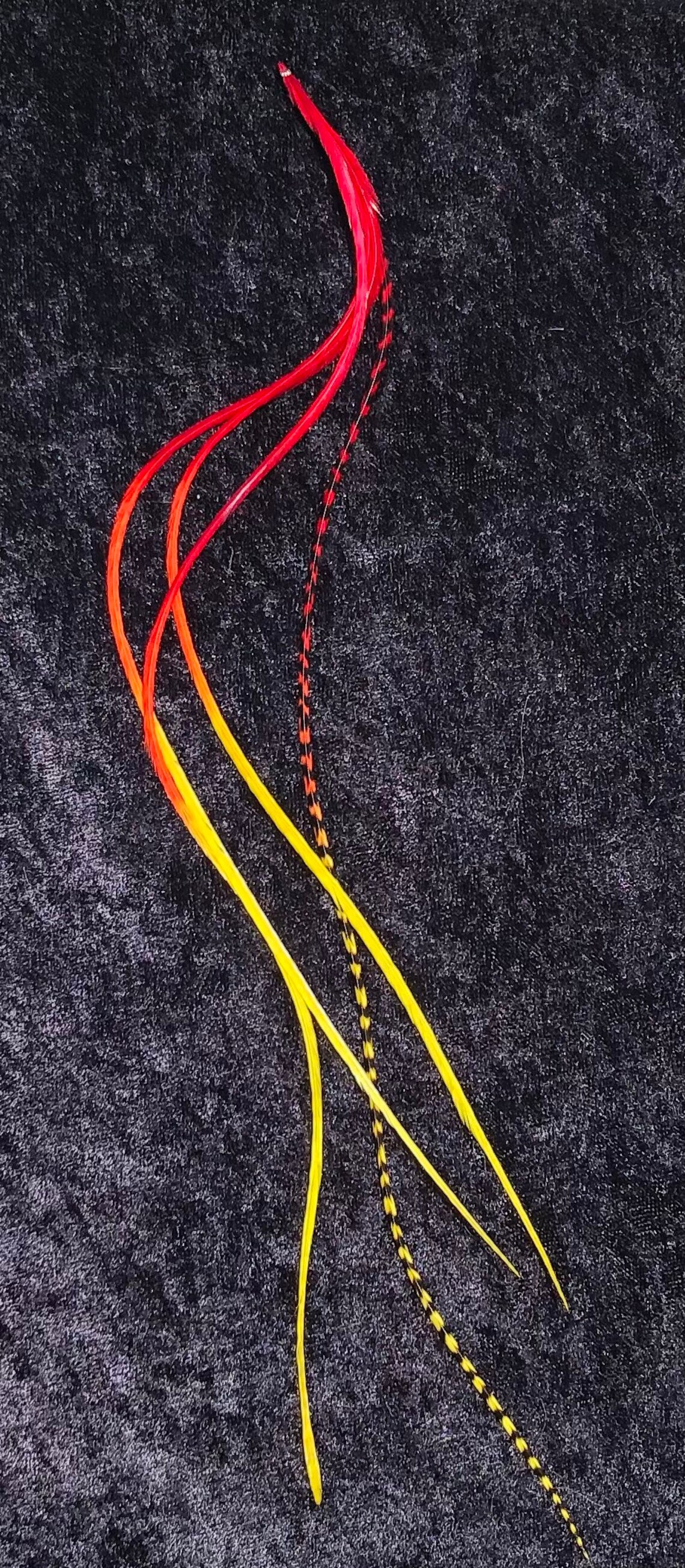 Red/orange/yellow Fire Fade Ombré 12”+ Hair Feather Extensions Bundle ...