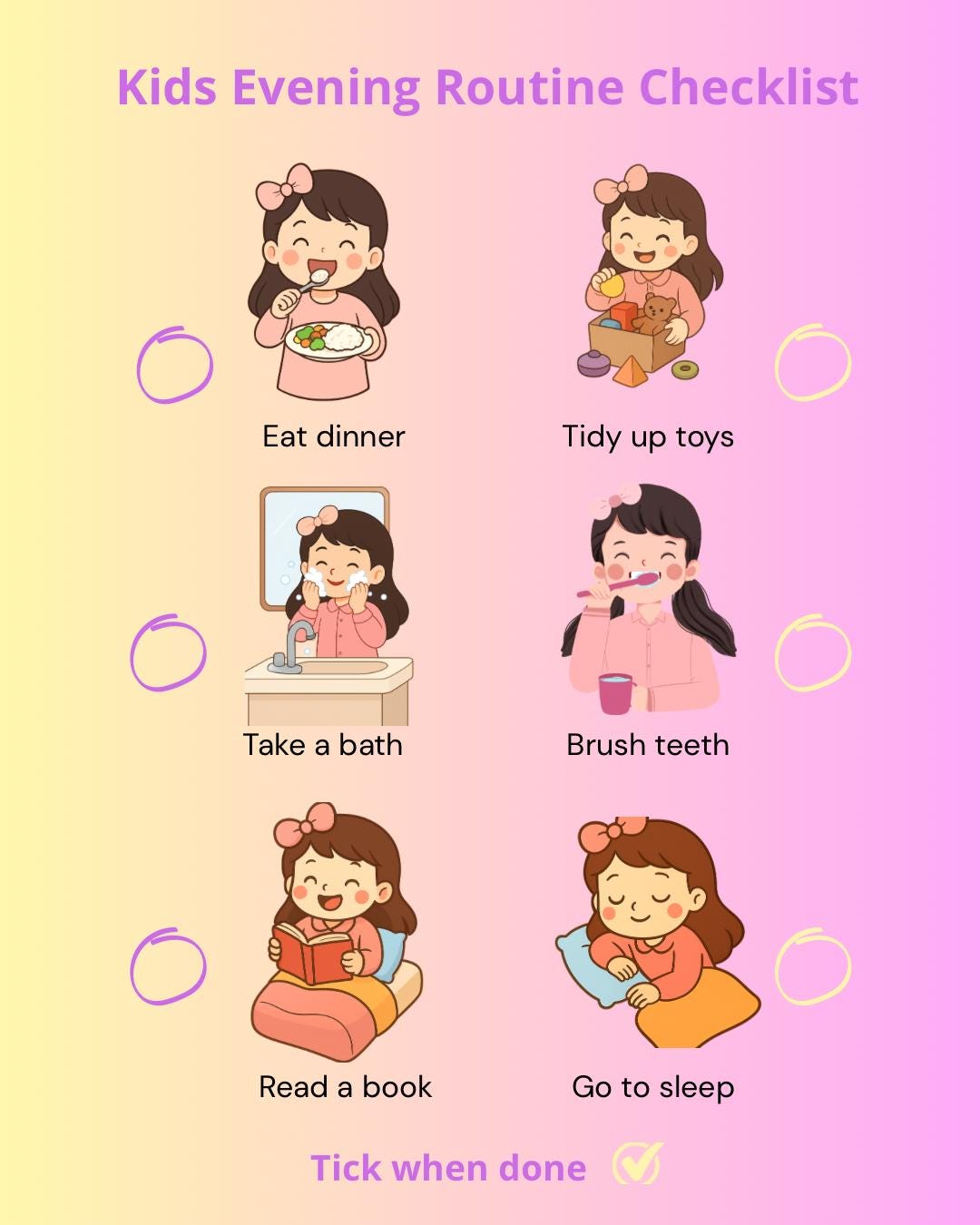 Kids Routine Chart Bundle Girls, Morning & Evening Checklist, Easy ...