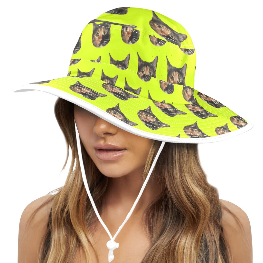 Custom Pet Photo Wide Brim Bucket Hat, Personalized Dog Cat Hat, Funny ...