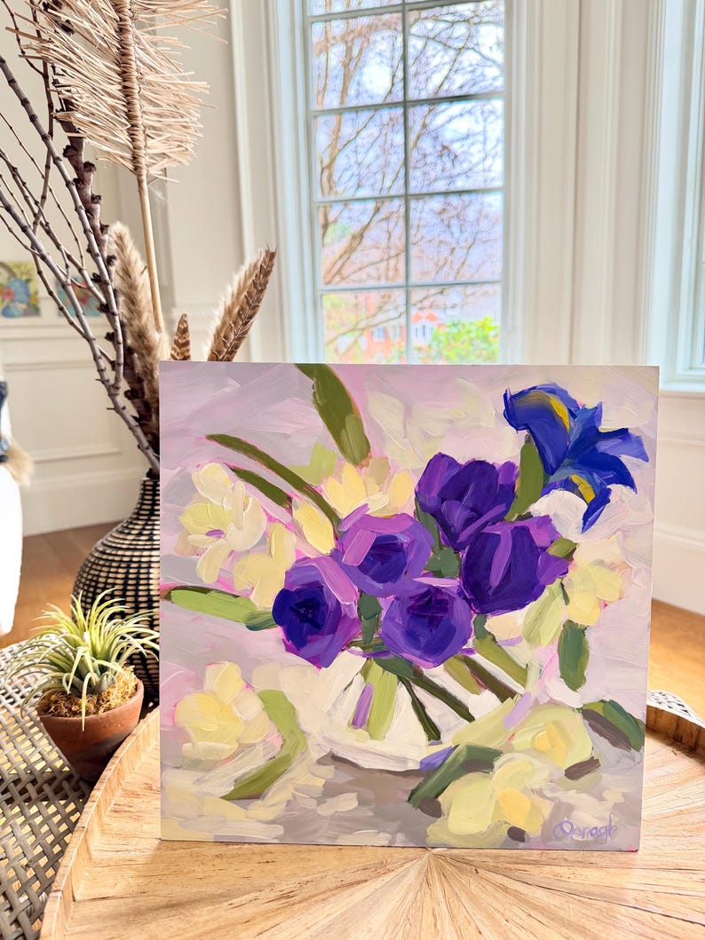 Flowers Still Life Acrylic Painting | Violet Purple Lavender Modern ...