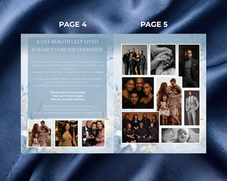 Blue Roses Funeral Program Template: 8-page Memorial (canva, Digital ...