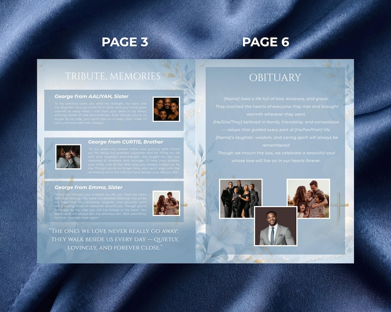 Blue Roses Funeral Program Template: 8-page Memorial (canva, Digital ...