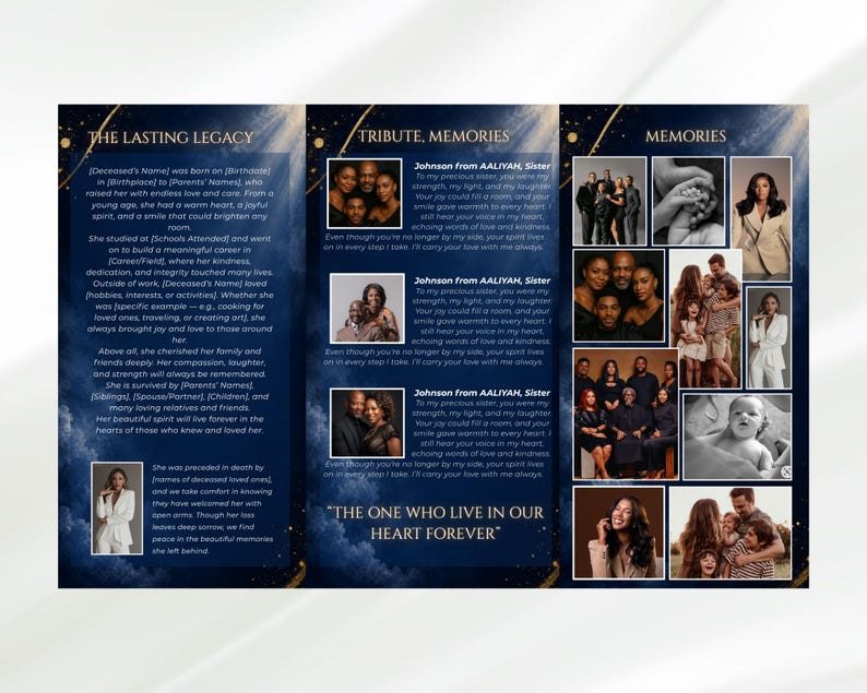 Blue Roses Trifold Funeral Program Template: 6-page Memorial (canva ...