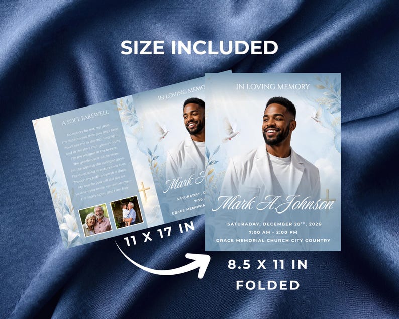 Blue Roses Funeral Program Template: 8-page Memorial (canva, Digital ...