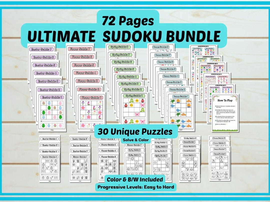 Spring Sudoku Bundle 72 Pages Pack, Easter Flower Ocean Logic Puzzles ...