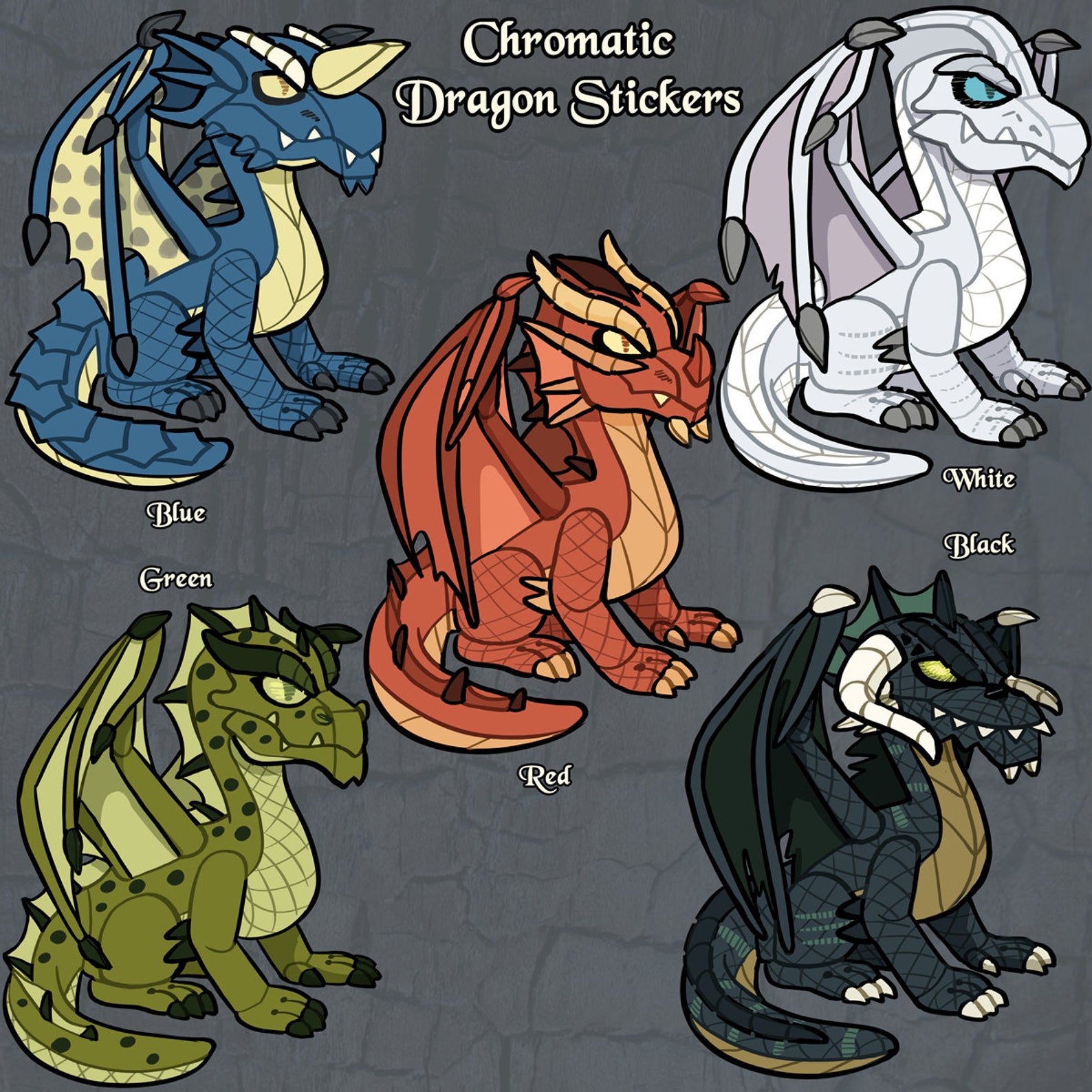 Chromatic Dragon Blue White Red Green Black Dragons Dnd 3" Vinyl ...