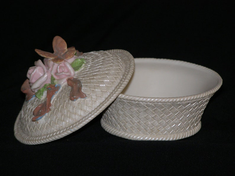 Vintage Petite Keepsake Dish With Lid Flowers and Basket Weave - Etsy