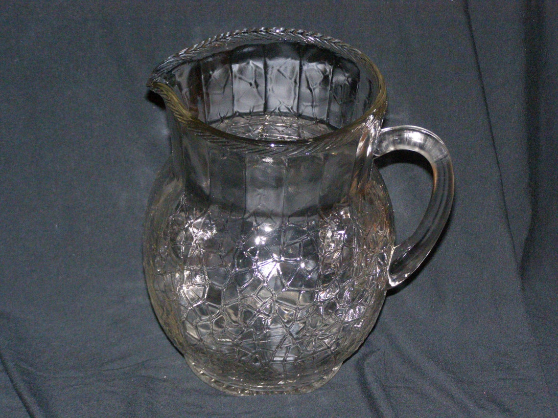 Vintage Crackled Handled Glass Pitcher Water Juice Ice - Etsy