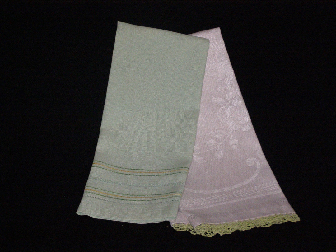 Vintage Linen Guest Towels 2 in Lot Green Linen With Open Work and ...