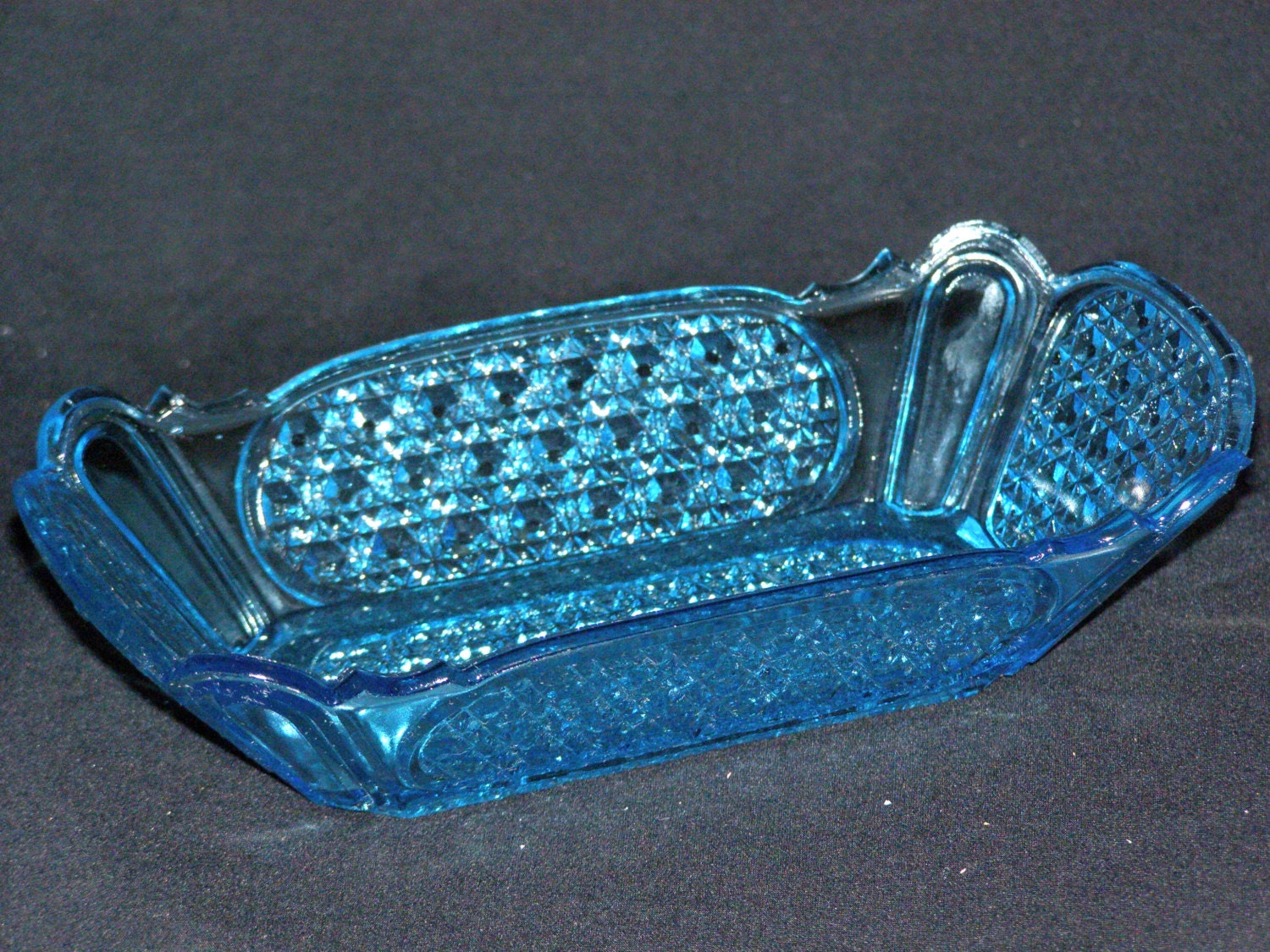Vintage Blue Pressed Glass Rectangle Candy Dish in Similar to Buttons ...