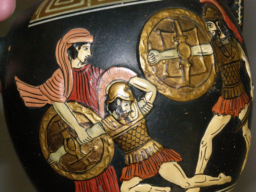 Vintage Amphora Repo of 380BC Greek Goddess Aphrodite, Wounded Soldier ...