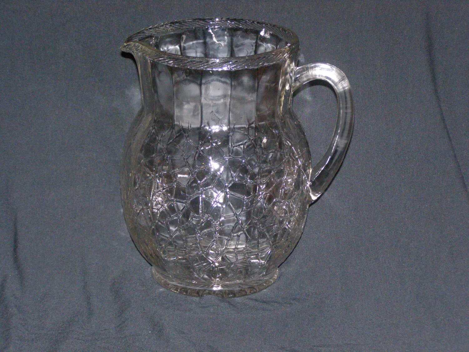 Vintage Crackled Handled Glass Pitcher - Water - Juice - Ice Tea-heavy ...