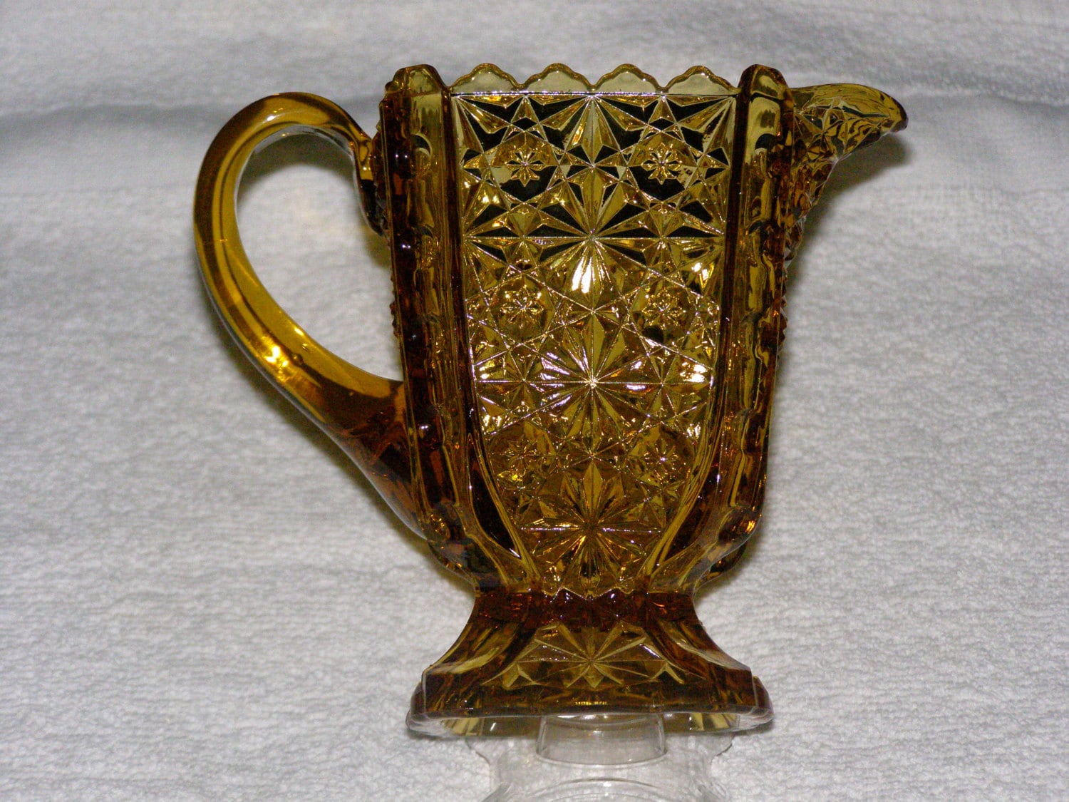 Vintage Cream Pitcher Square Gold Pressed Glass Star Pattern - Etsy