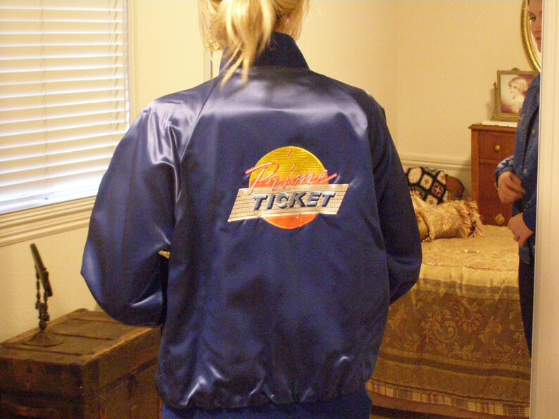 70s Prime Ticket Sports Satin Jacket Embroidered Front & Back Snap Knit ...