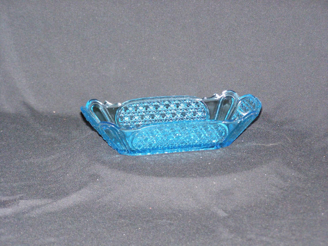 Vintage Blue Pressed Glass Rectangle Candy Dish in Similar to Buttons ...