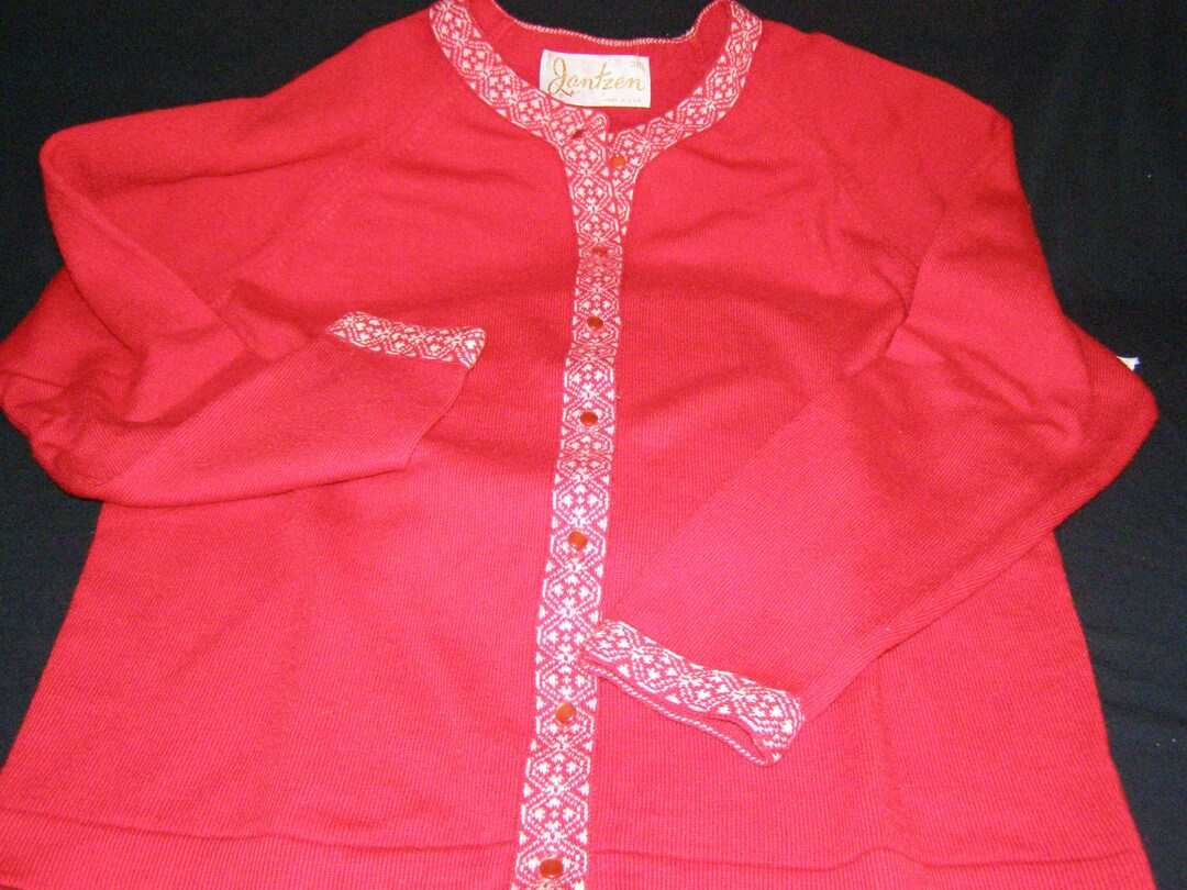 Vintage Jantzen Red Cardigan Wool Sweater 1950's LADIES SIZE 38 With ...