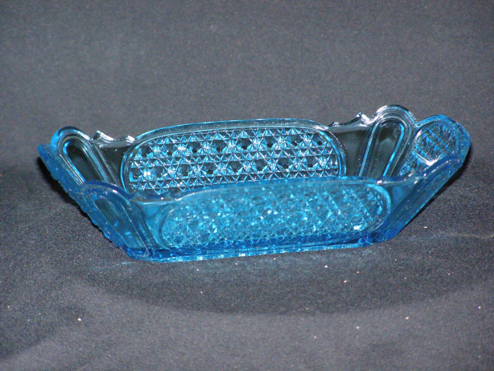 Vintage Blue Pressed Glass Rectangle Candy Dish in Similar to Buttons ...