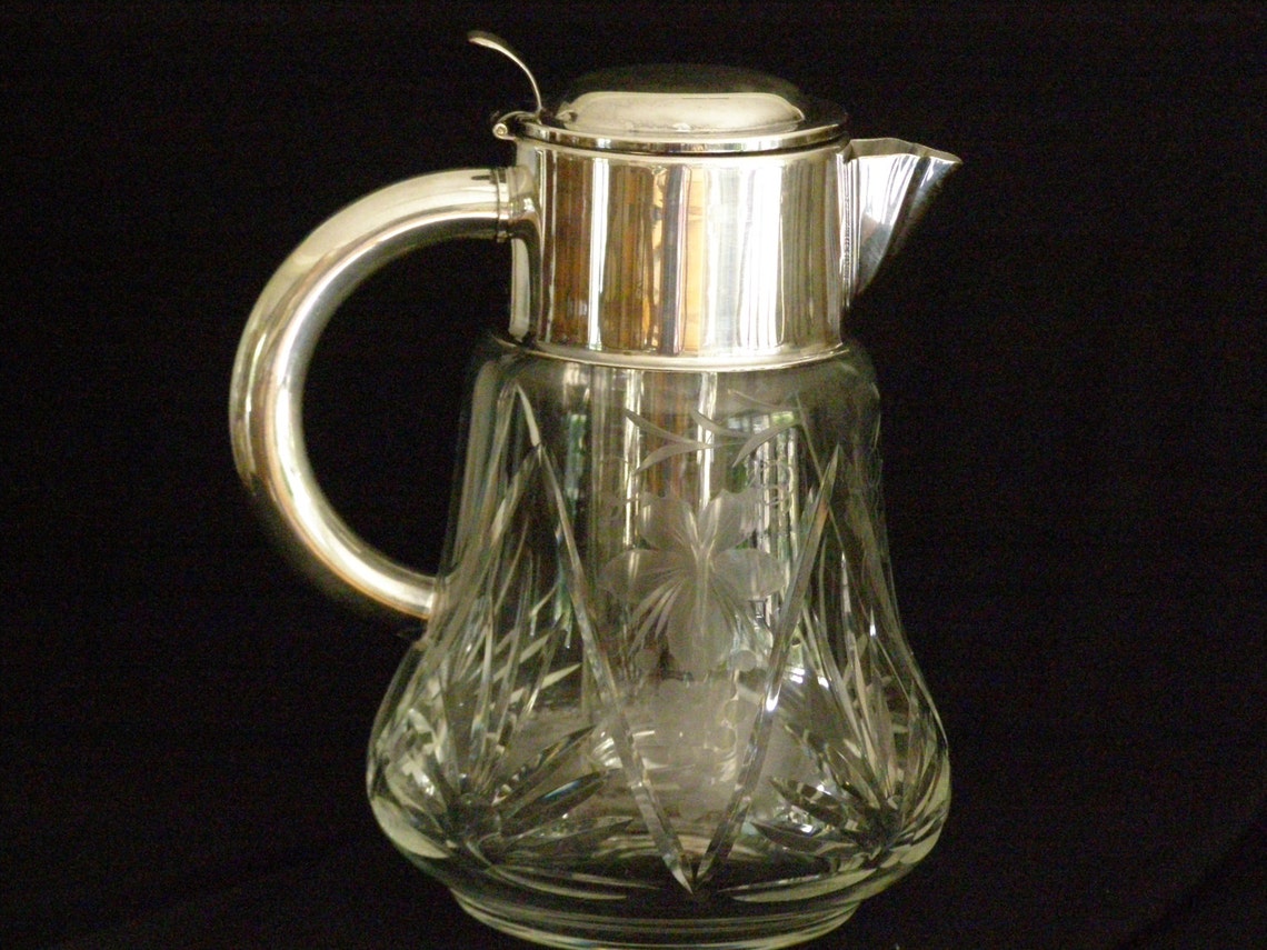 Beautiful Vintage West Germany Cut & Etched Grape Leafs Glass Silver ...