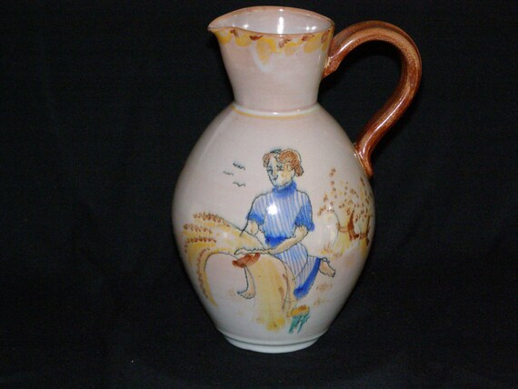 Beautiful Folk-art Pitcher With Handle Hand-painted Numbered - Etsy