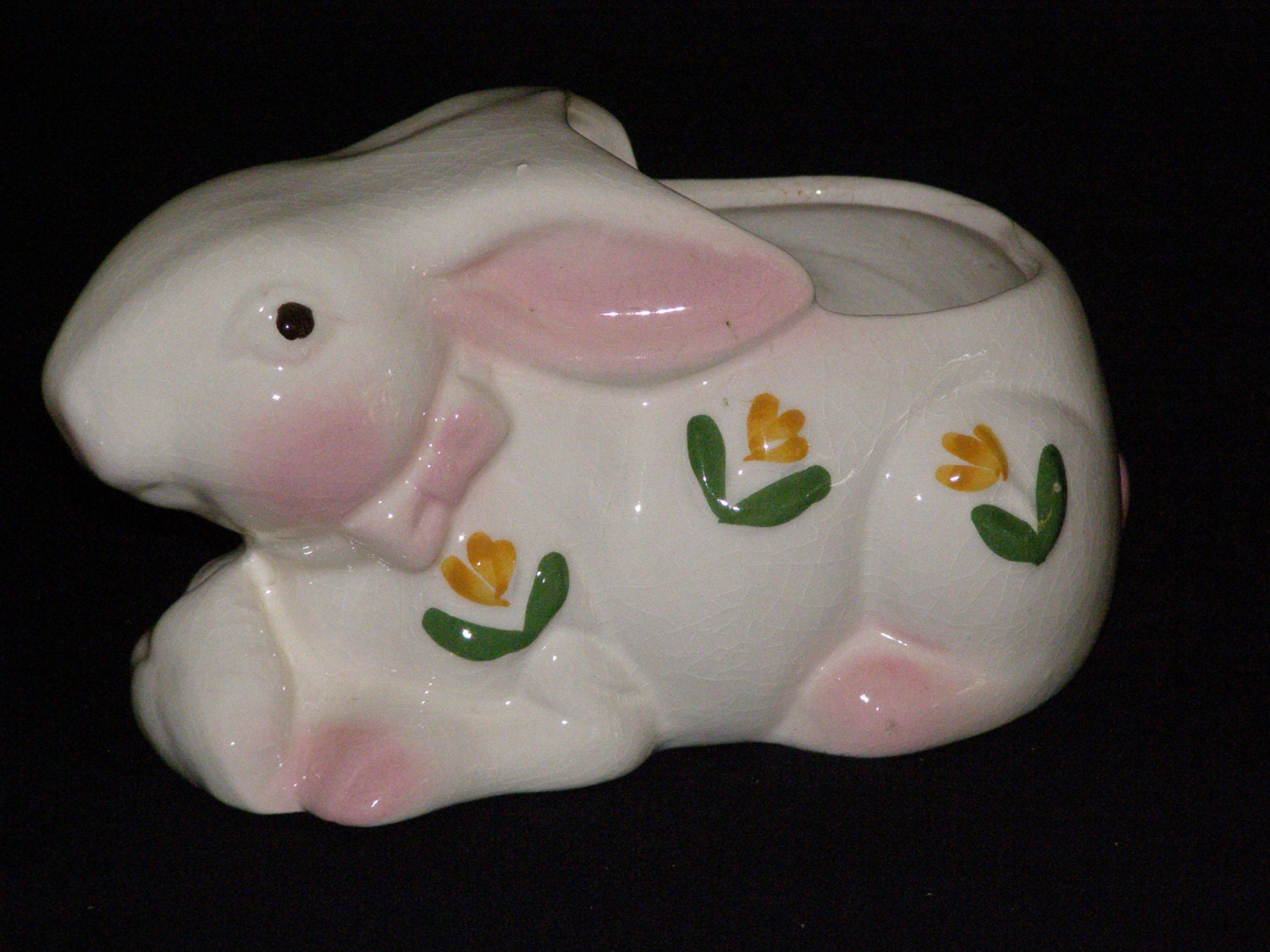 Beautiful Vintage Ceramic Easter Bunny Planter With Hand Painted ...