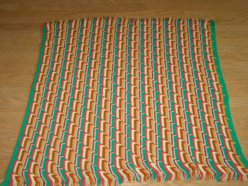 Vintage Zigzag Earth Tones Pattern Afghan Lap Throw Tasseled Edge - Etsy