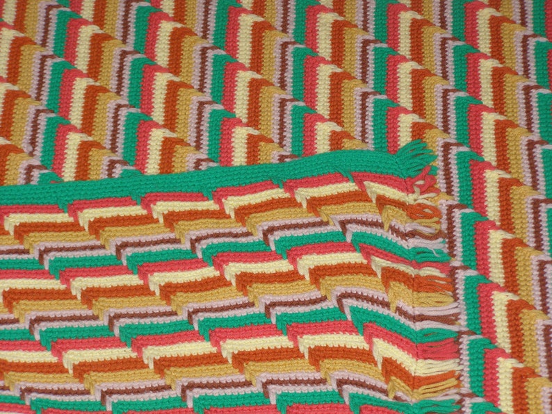 Vintage Zigzag Earth Tones Pattern Afghan Lap Throw Tasseled Edge - Etsy