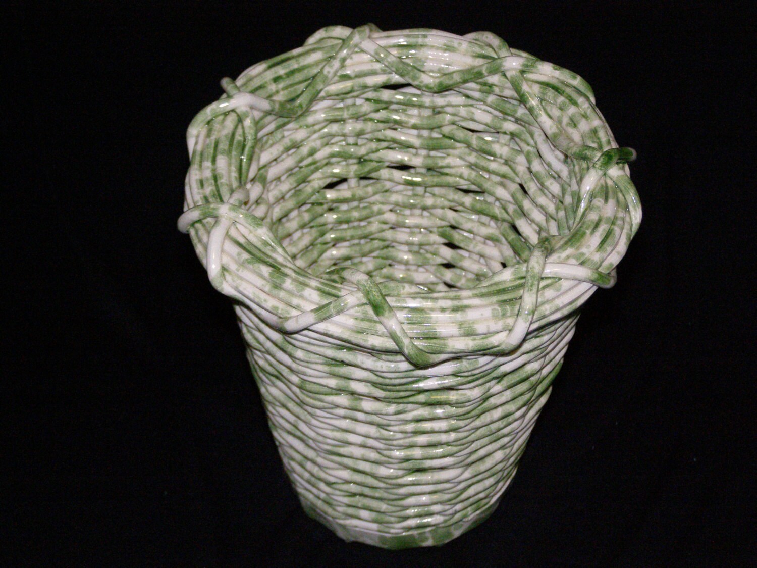 California Pottery Green/white Hand-weaved Planter Pot Ceramic Pat ...