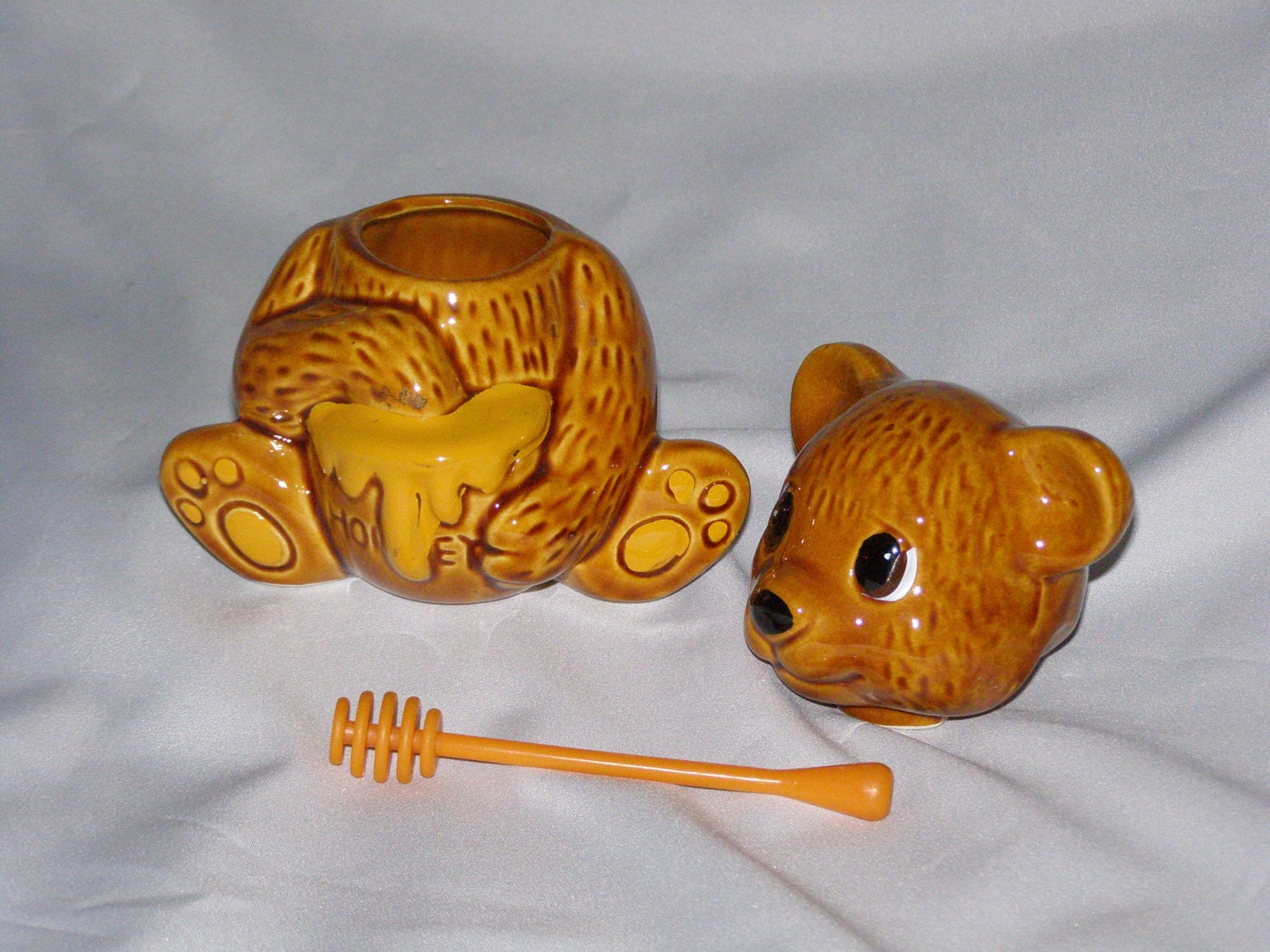 Vintage Ceramic Bear Honey Pot Jar Container With Dipper Wand 1960 - Etsy