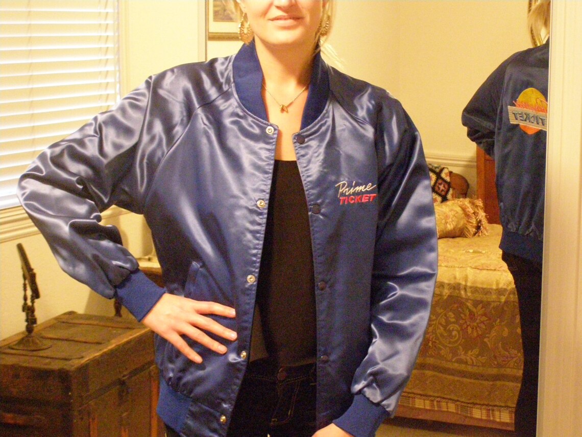 70s Prime Ticket Sports Satin Jacket Embroidered Front & Back Snap Knit ...