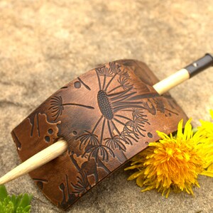 Wildflower Leather Hair Stick: Tooled Dandelion Design, Wood Options - Etsy