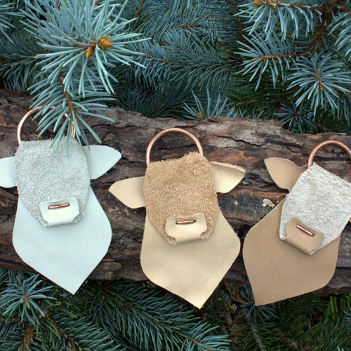 Cow Keyring Accessory Leather Key Ring Cute Cow Rearview - Etsy