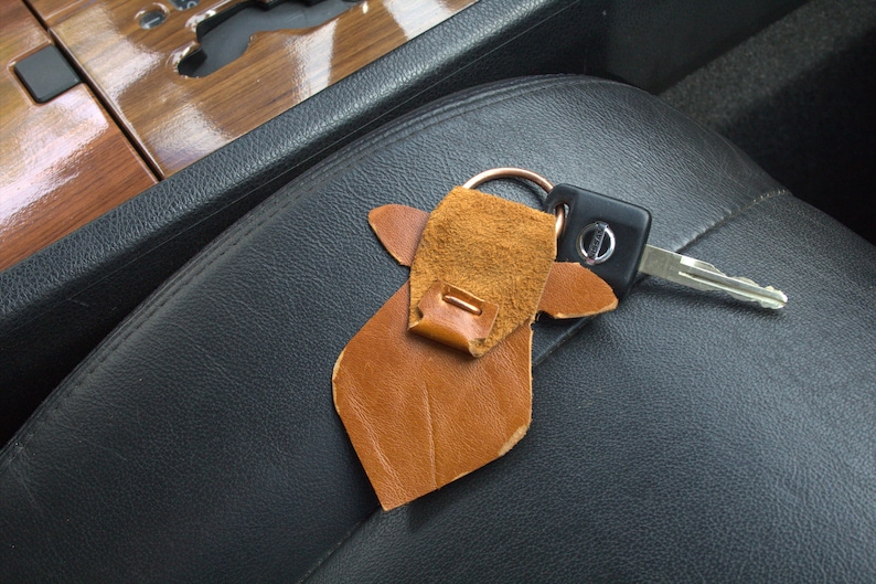 Cow Keyring Accessory Leather Key Ring Cute Cow Rearview - Etsy
