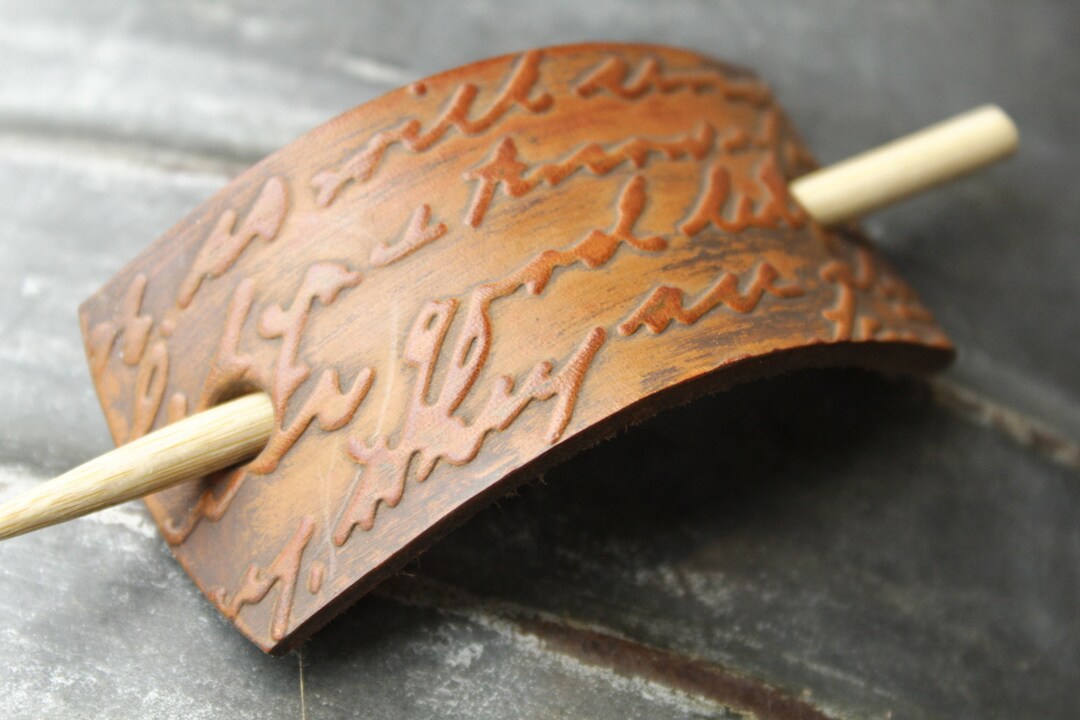 Romantic Hair Piece, Cursive Leather Hair Slide, LARP, Wedding Hair ...