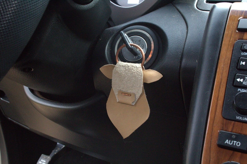 Cow Keyring Accessory Leather Key Ring Cute Cow Rearview - Etsy