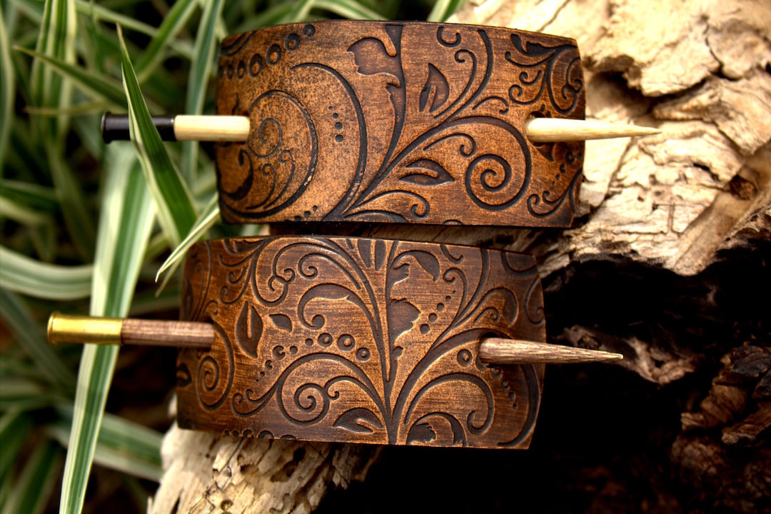 Western Scroll Hair Slide, Southern, Folk, Leather Hair Stick, Tooled ...