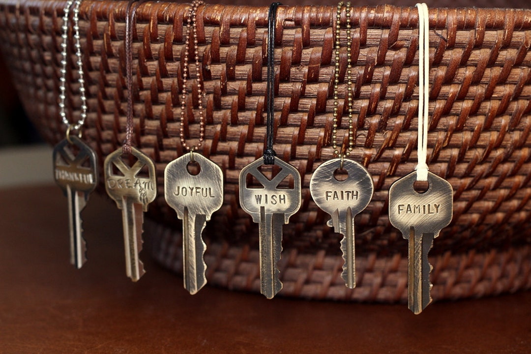 Personalized Vintage Key Necklace - Hand Stamped Custom Pendant - Etsy